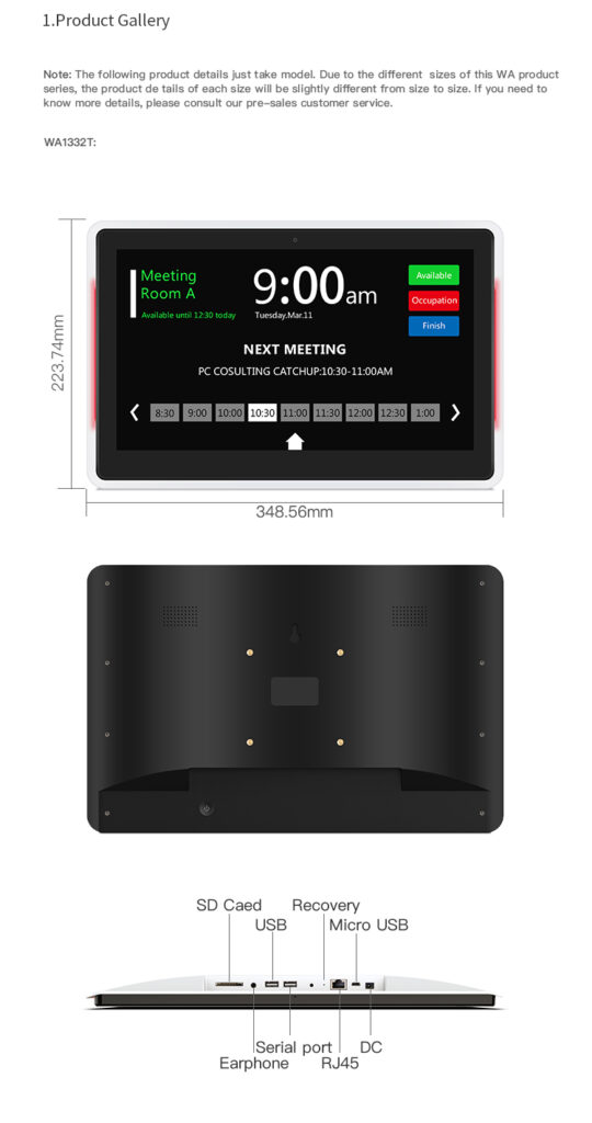 Meeting Room Booking Display System Android Tablet POE, WIFI, Wall and ...